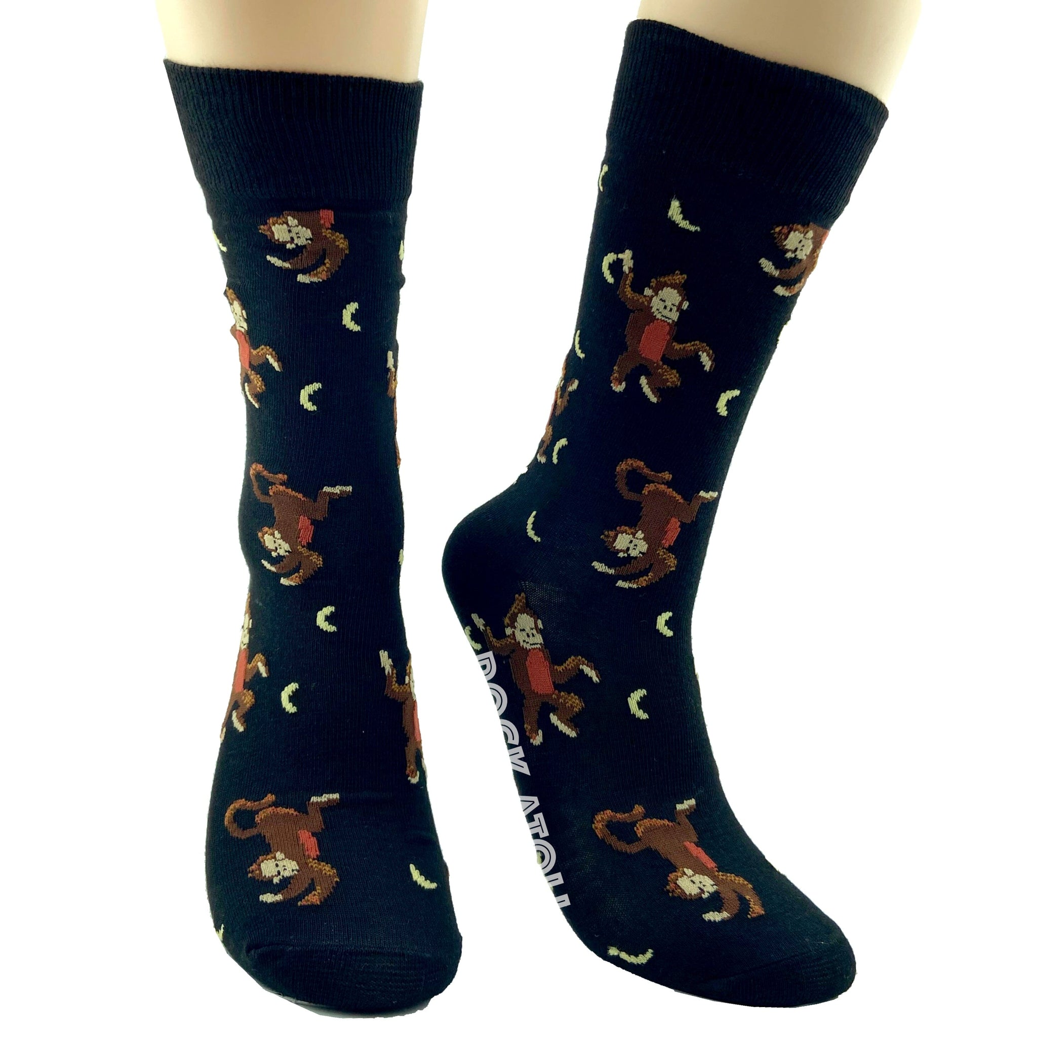 Unisex Chimpanzee Monkey and Bananas Patterned Novelty Crew Socks