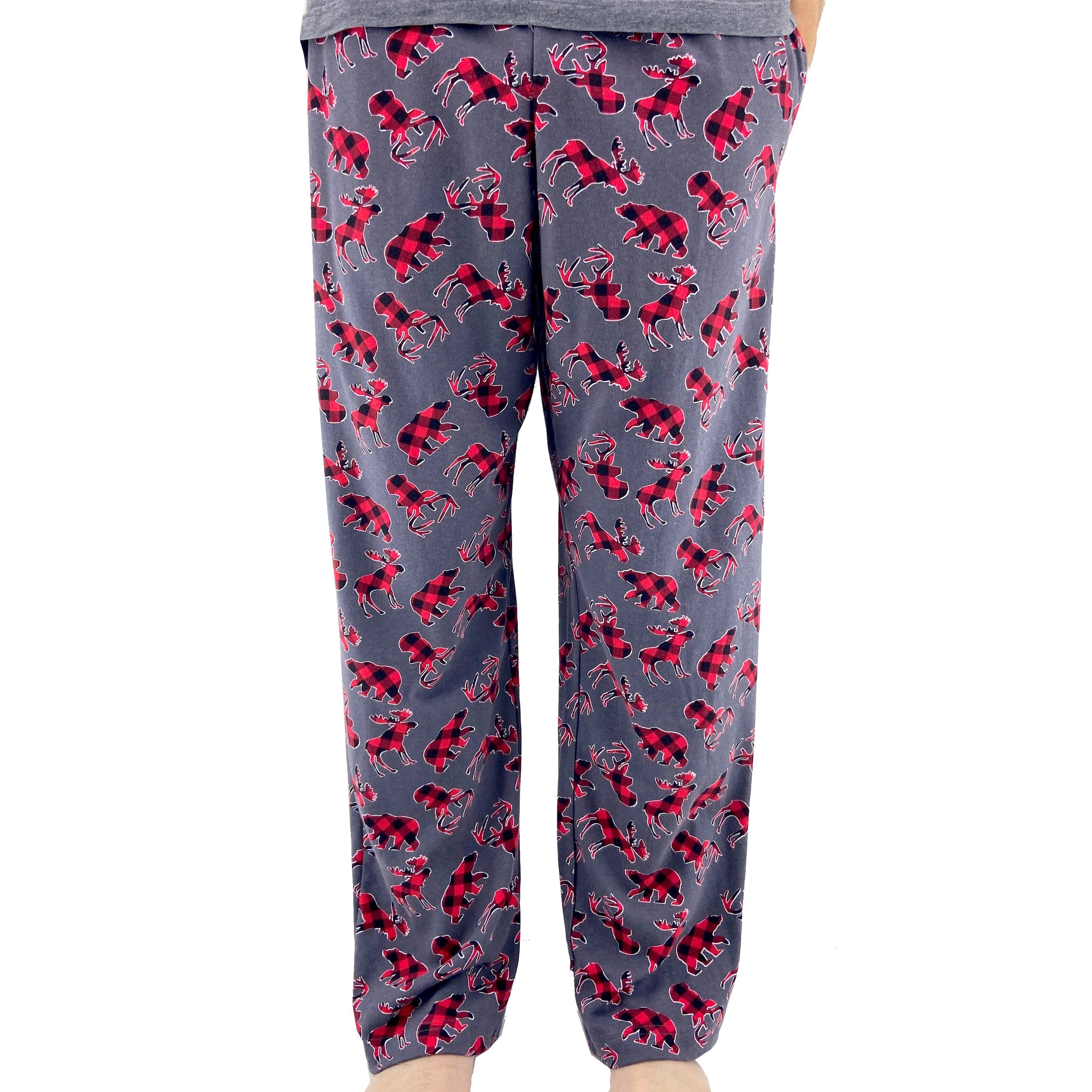 Men's Canadian Wilderness Buffalo Plaid Moose & Bear Patterned PJ Pants