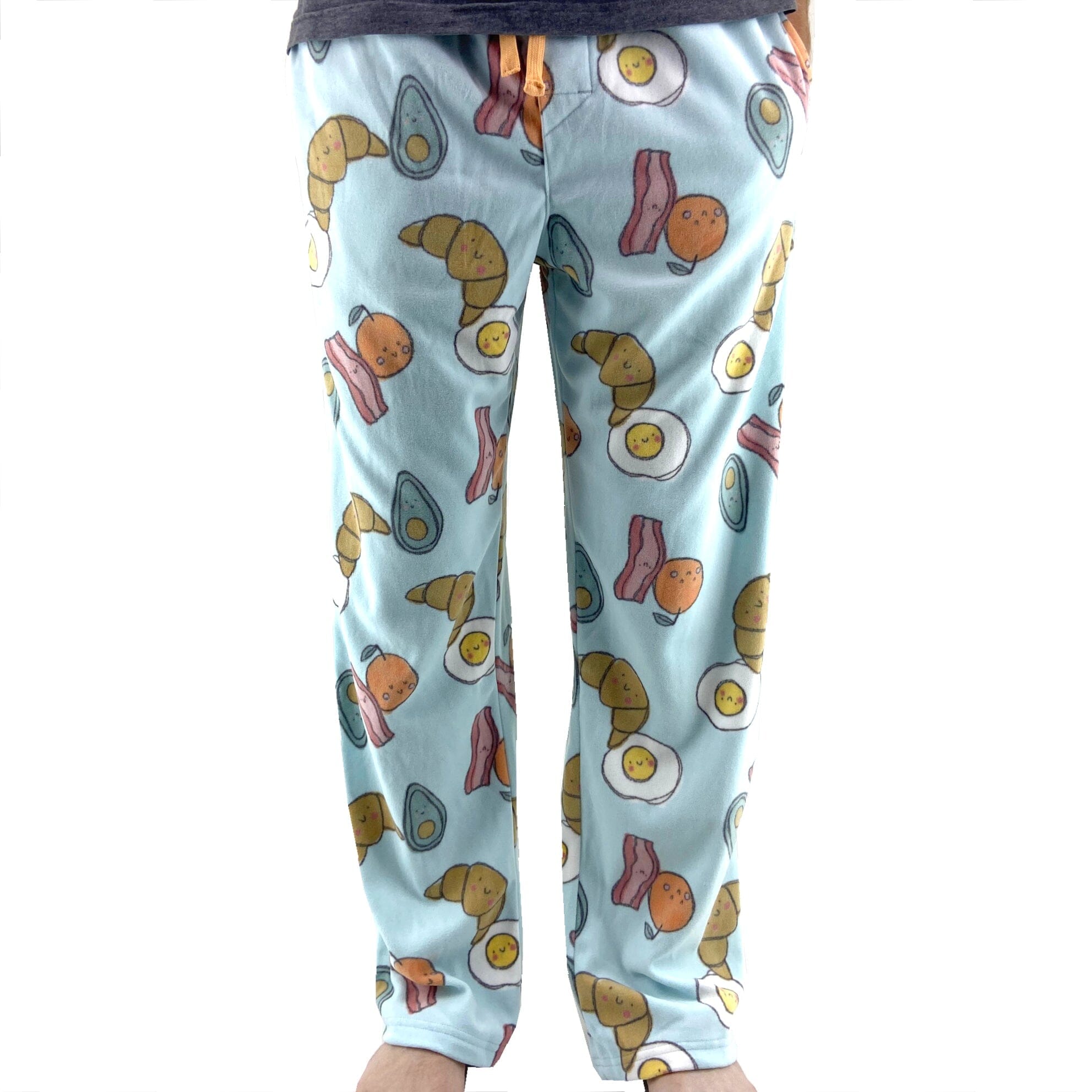Breakfast Food Themed Bacon Eggs Avocado Patterned Fleece Pajama Pants