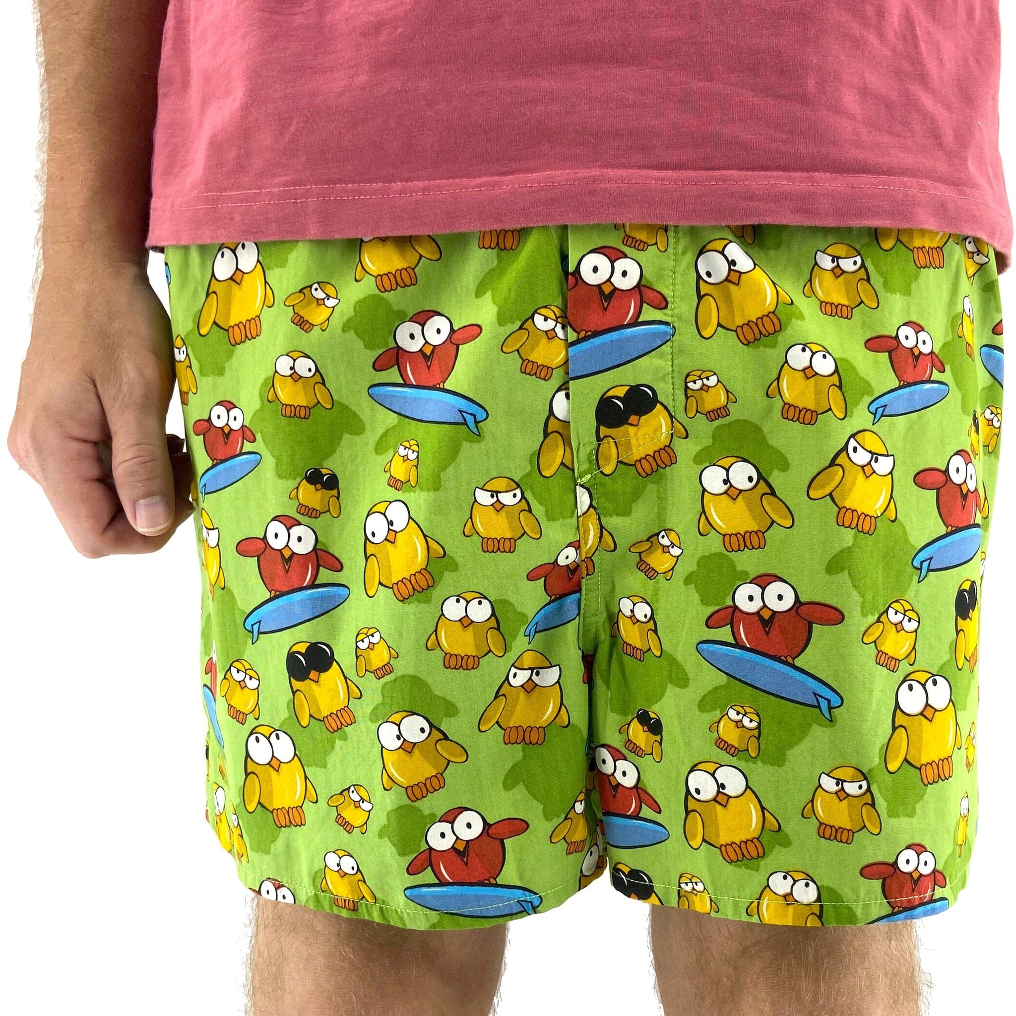 Colorful Bright Green Cartoon Baby Chicks Bird Patterned Boxer Shorts