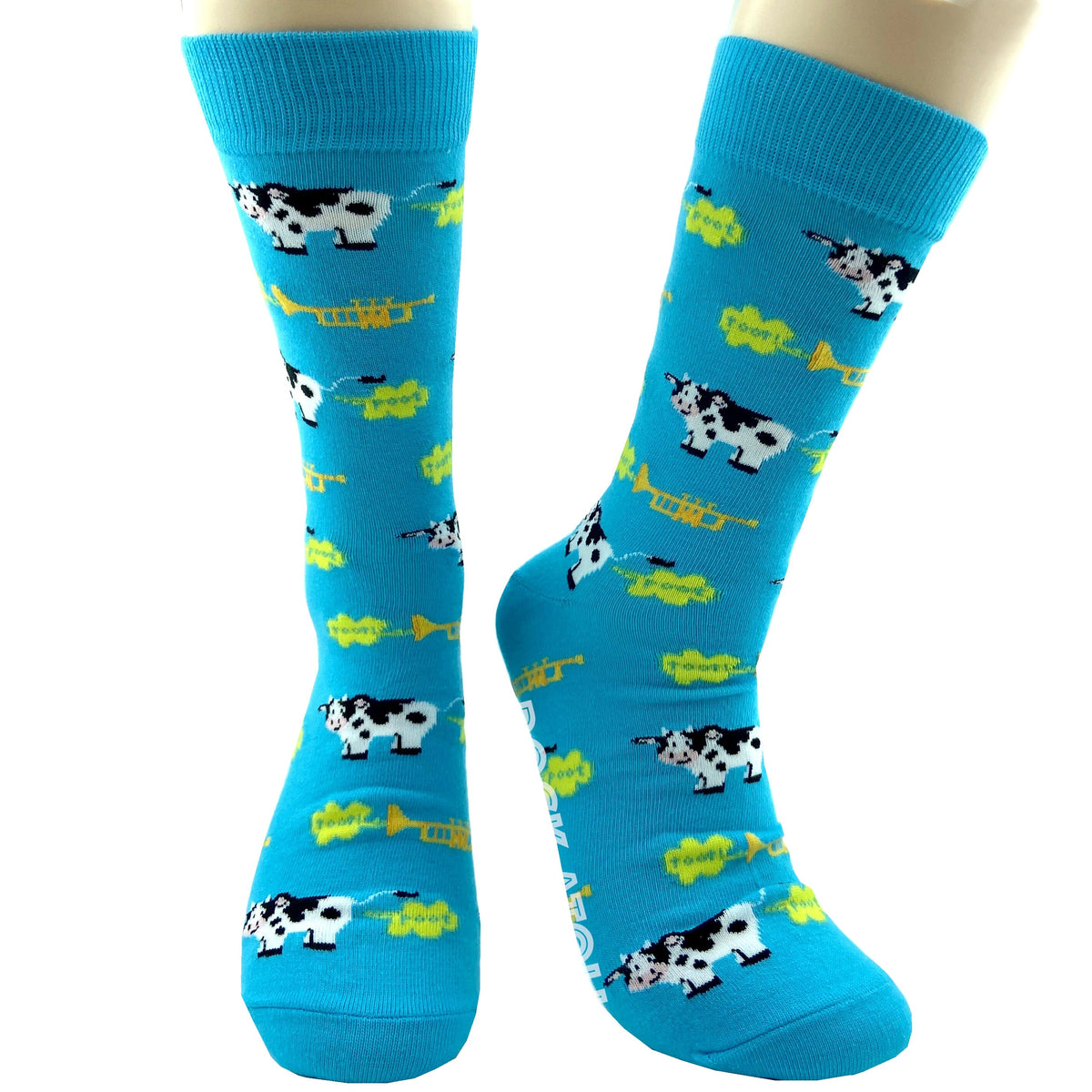 Farm Animal Themed Heifer Cow Cattle Tooting Horn Print Novelty Socks
