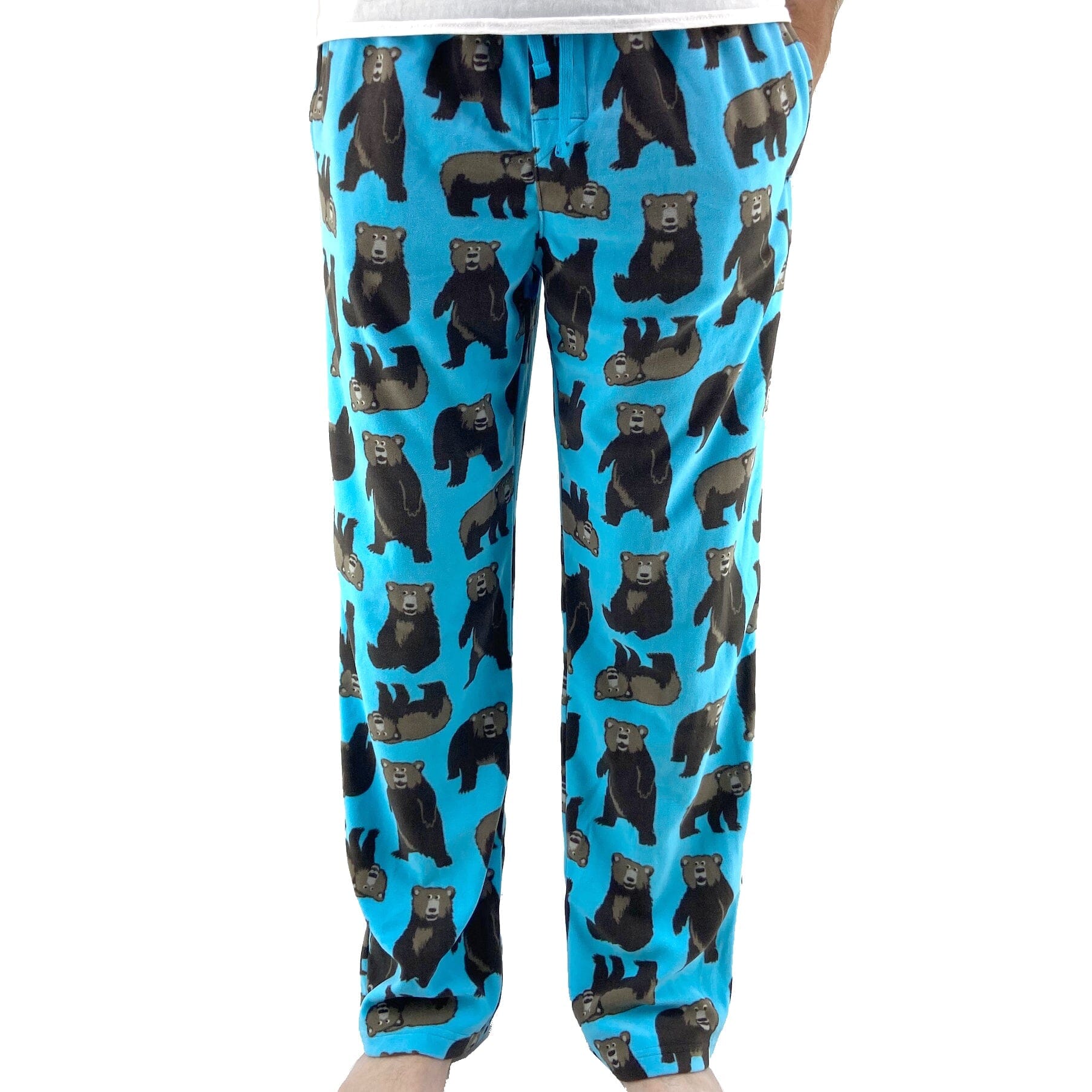 Soft Cozy Brown Grizzly Bear Print Fleece Pajama PJ Pants for Adults