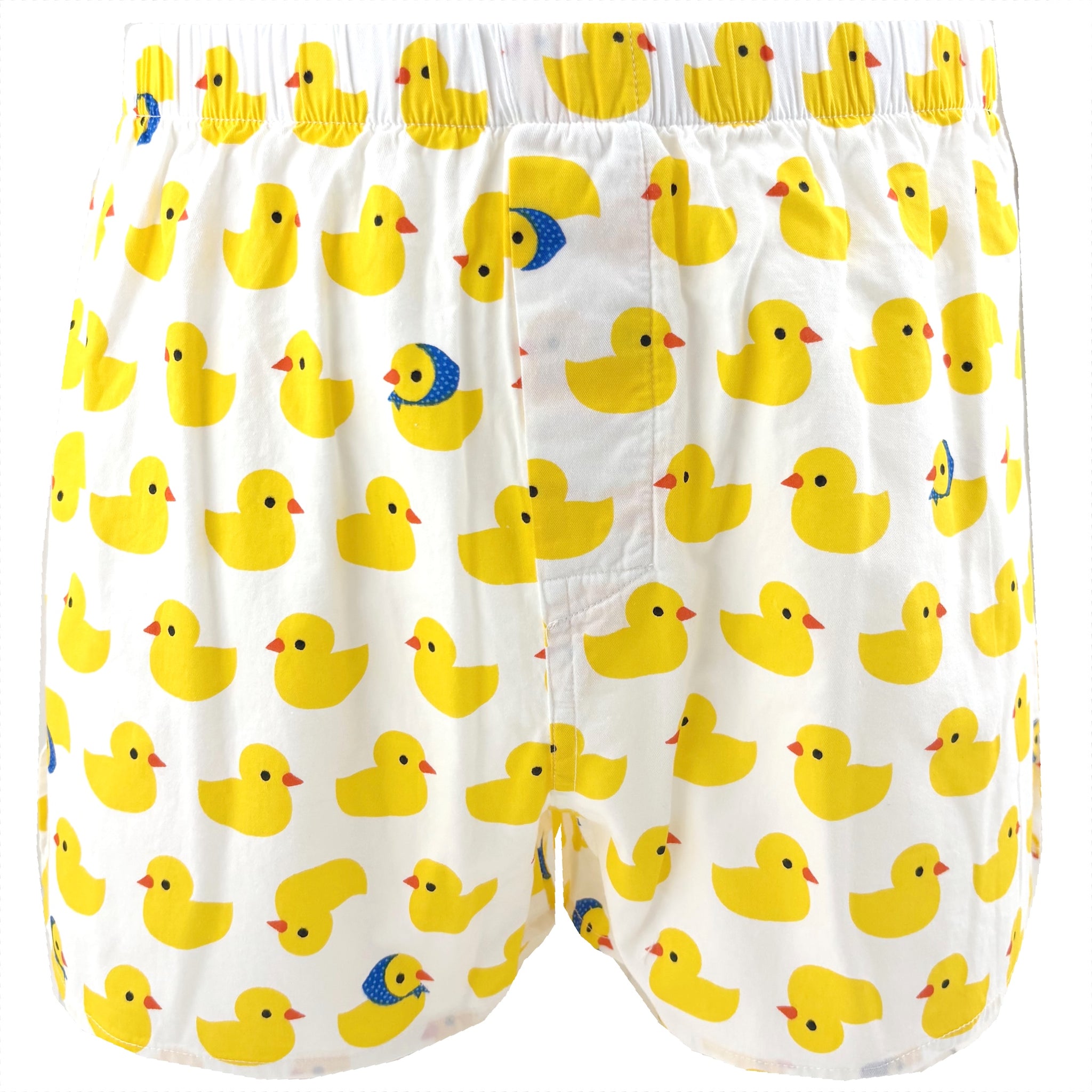 Mens Bright Yellow Rubber Ducky Patterned Cotton Boxer Shorts in White