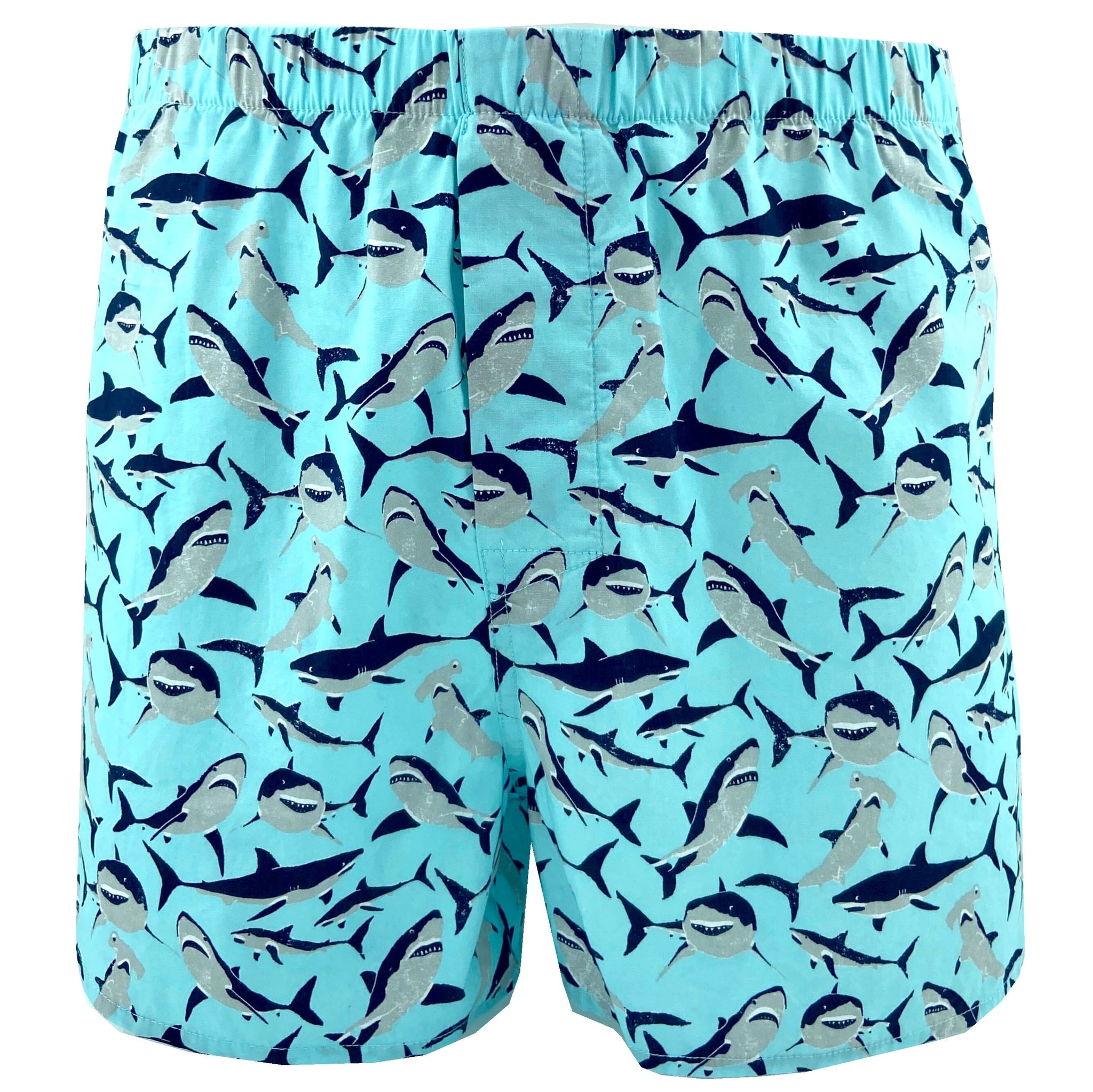 Men's Light Blue Fierce Shark Patterned Sea Creatures Boxer Shorts