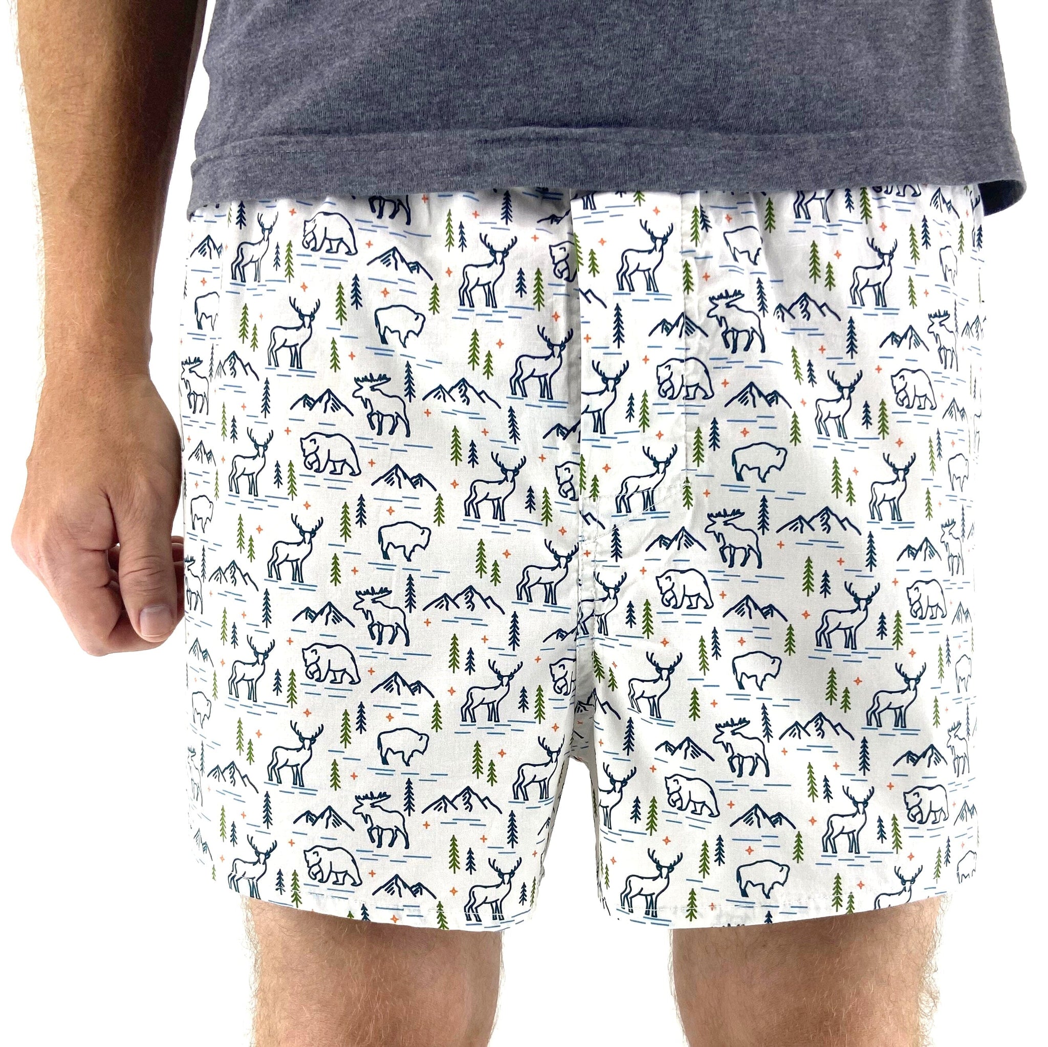 Canadian Wilderness Themed Moose & Bear Print Boxer Shorts Underwear