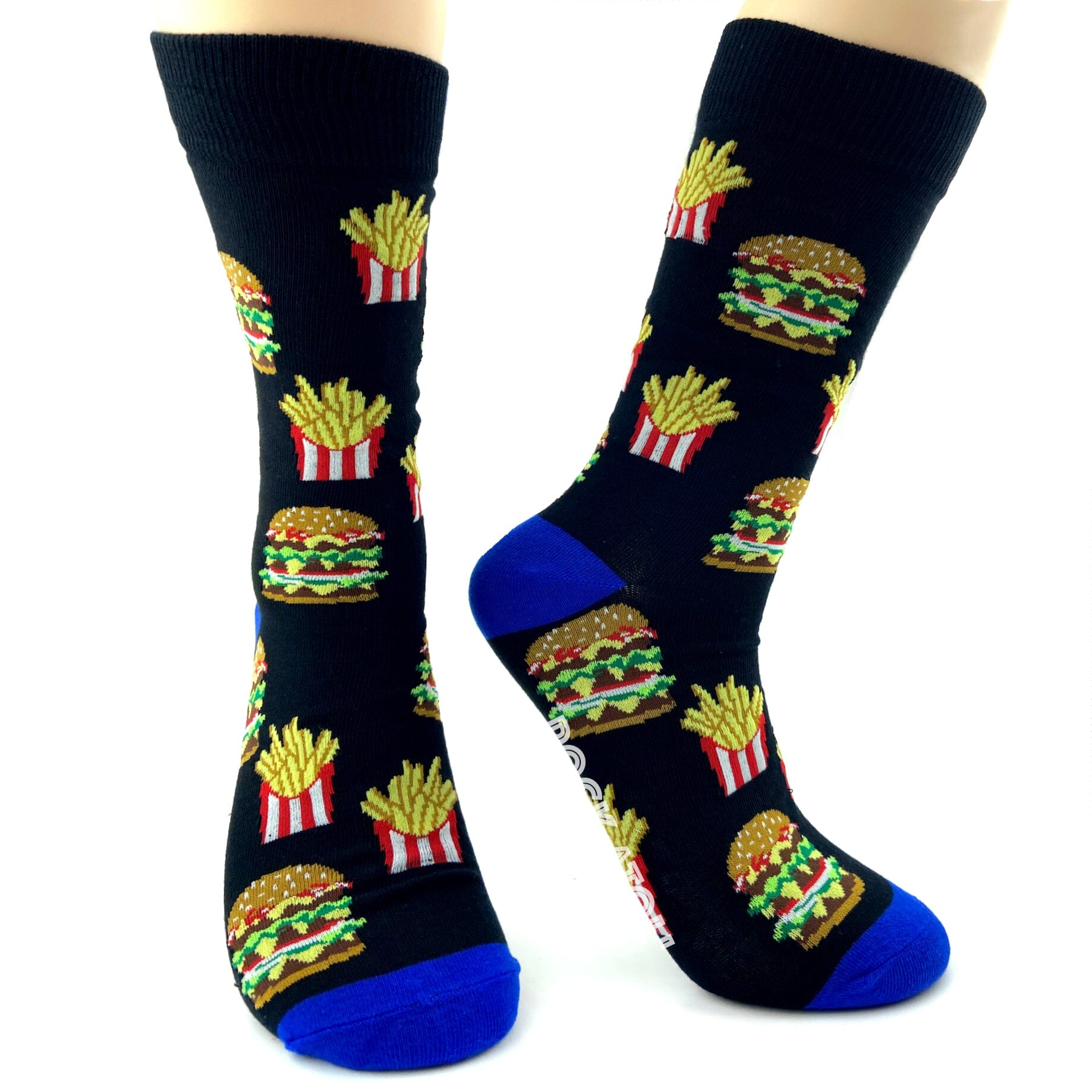 Black Unisex Burgers & French Fries Patterned Fast Food Novelty Socks