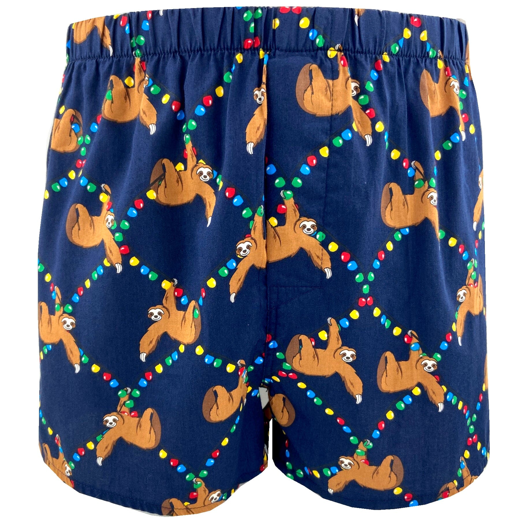 Festive Holiday Sloths on Christmas Lights Print Cotton Boxer Shorts