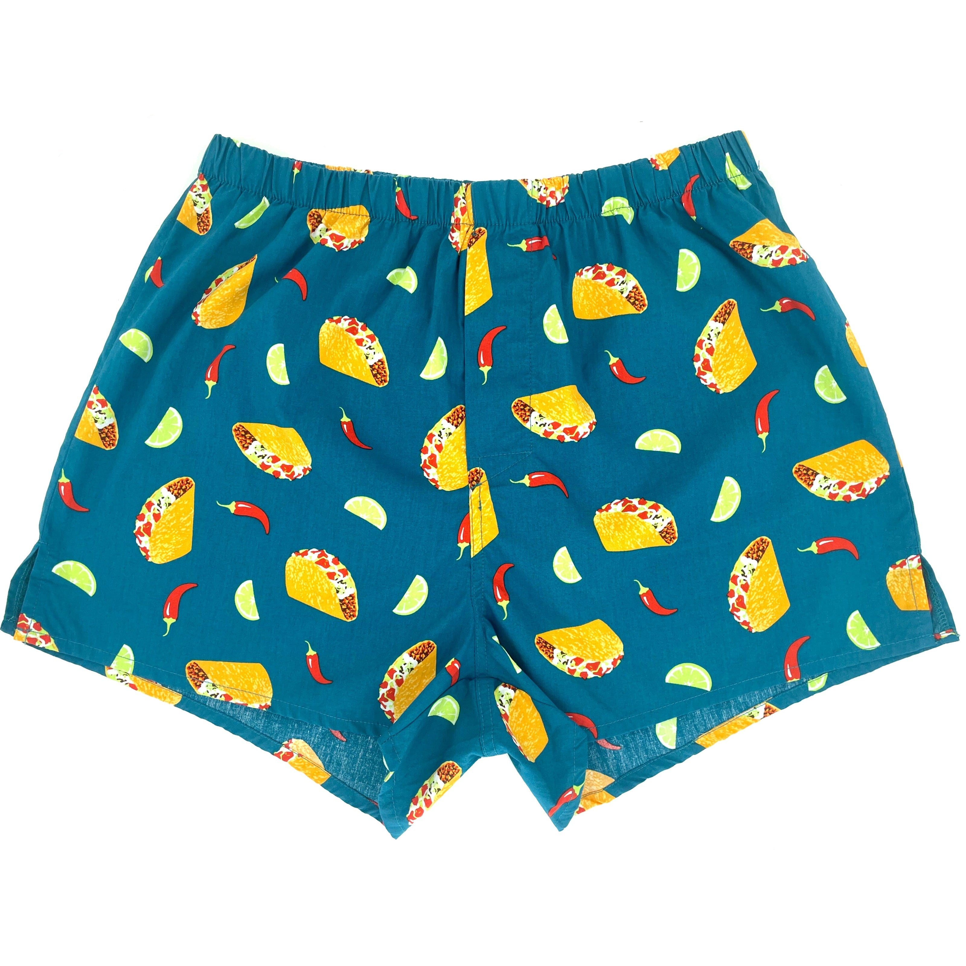 Buy Men's Food Inspired Taco Lime and Chili Print Cotton Boxer Shorts
