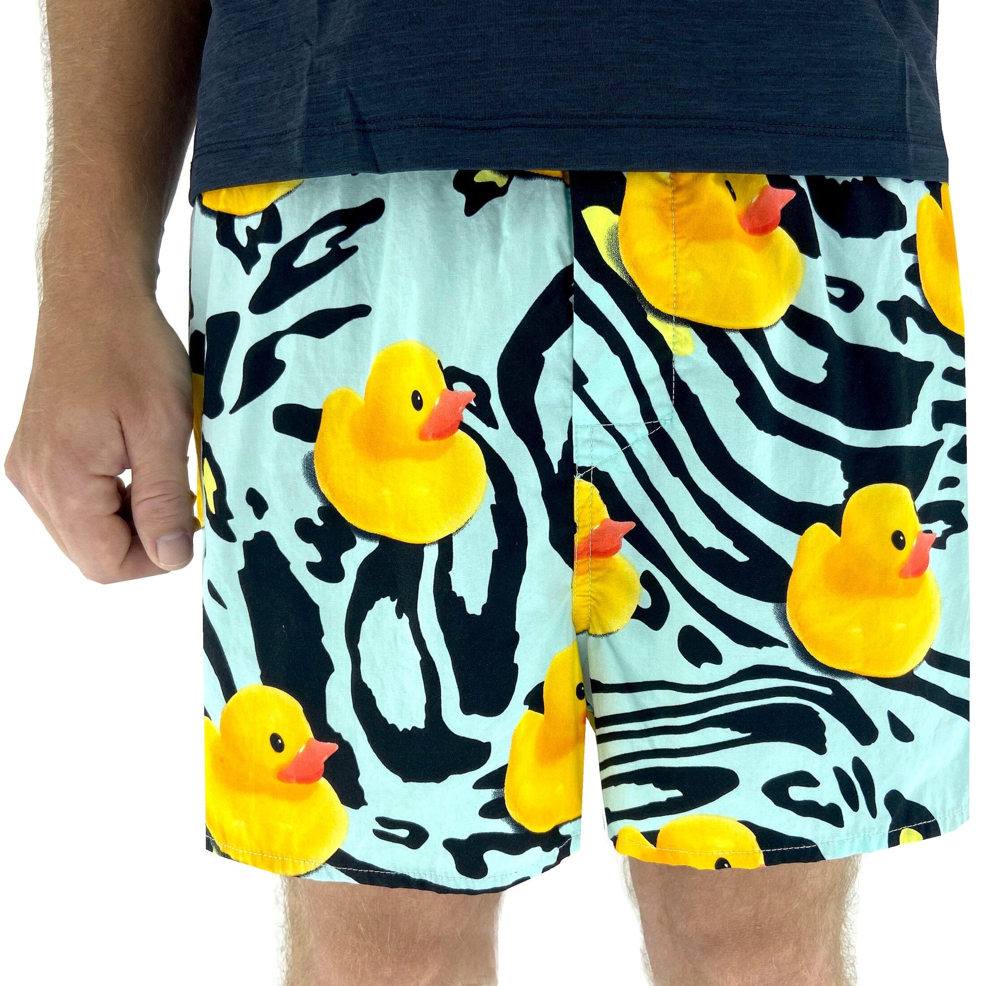 Mens Yellow Rubber Ducky All Over Print Cotton Boxer Shorts on Blue